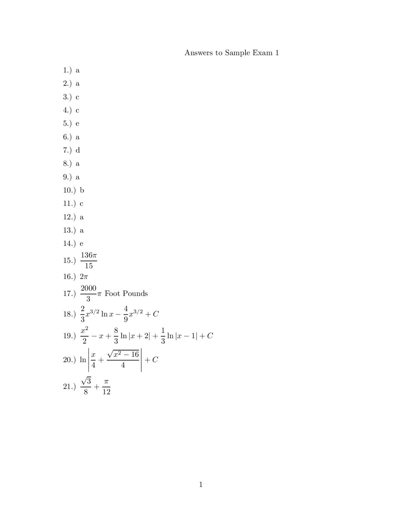 Answer To Sample Exam 1 Engineering Math Ii Math 152 Docsity