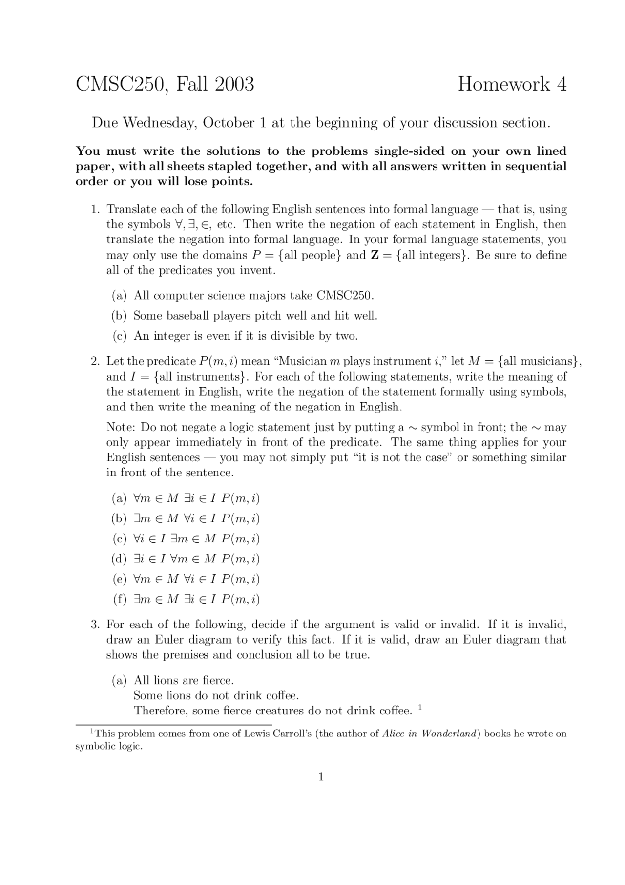 Homework 4 With Questions Discrete Structures Cmsc 250 Docsity