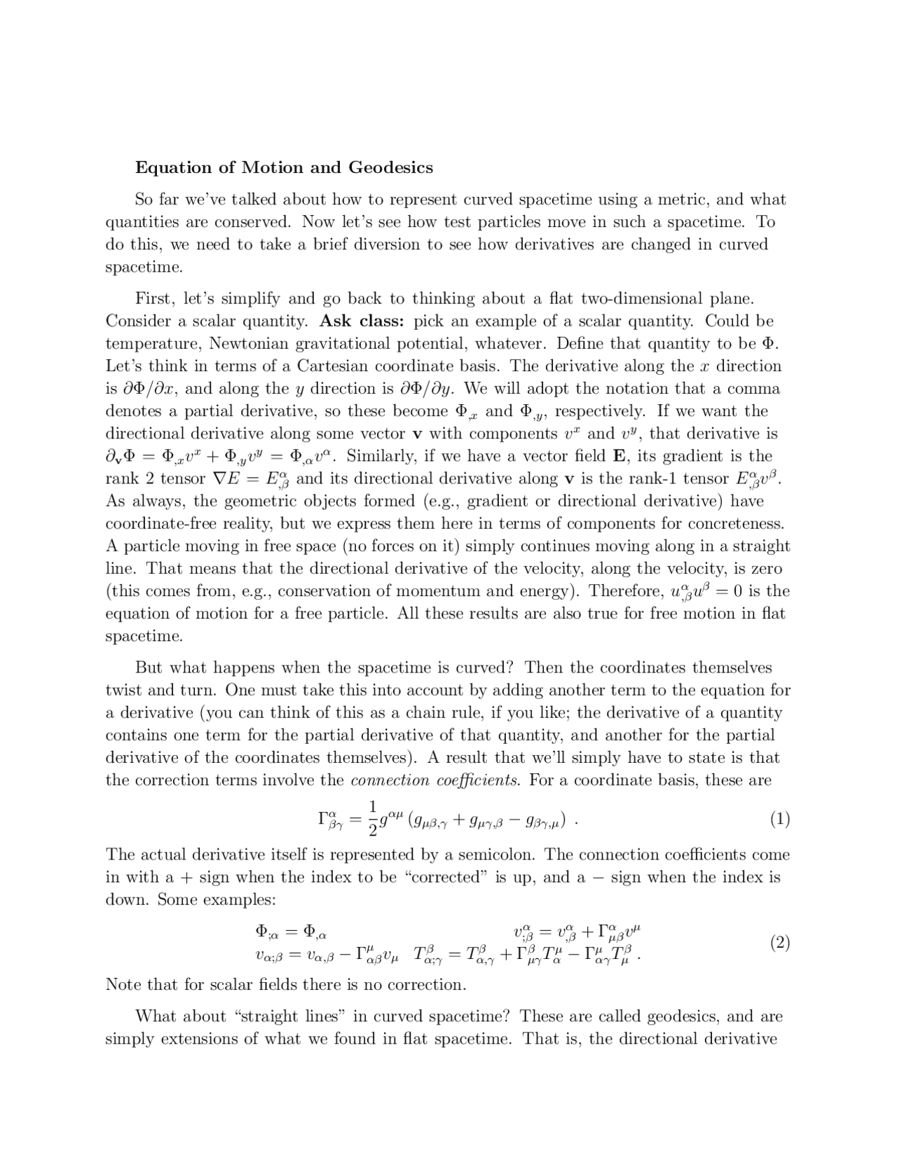 Equation Of Motion And Geodesics Lecture Notes Astr 688 Docsity