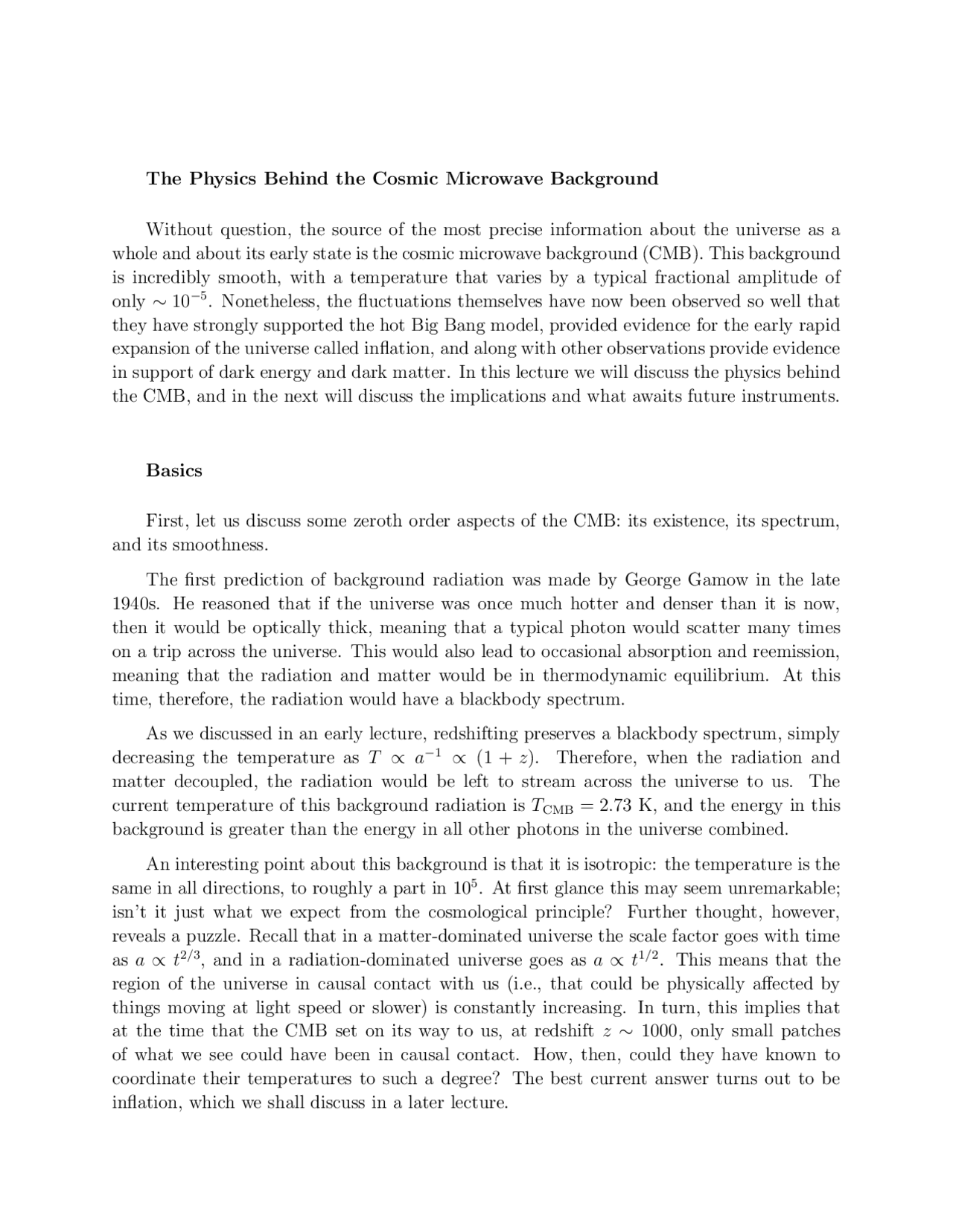 The Physics Behind The Cosmic Microwave Background Cosmology Astr