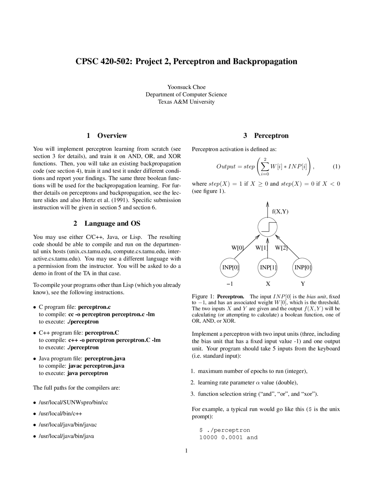 Project 2 Perception And Backpropagation Cpsc 420 Docsity
