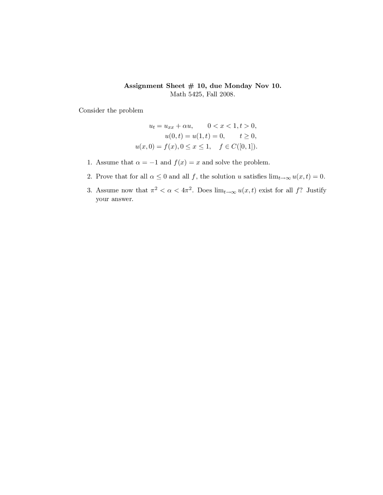 Assignment Sheet 10 Applied Partial Differential Equations Math