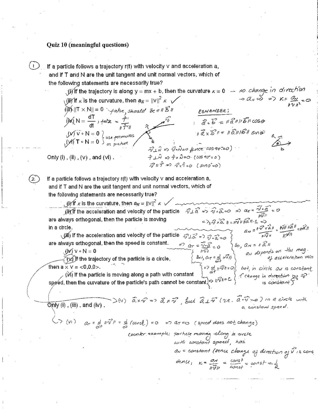 Vector Geometry Quiz With Answer Key Math 1224 Docsity