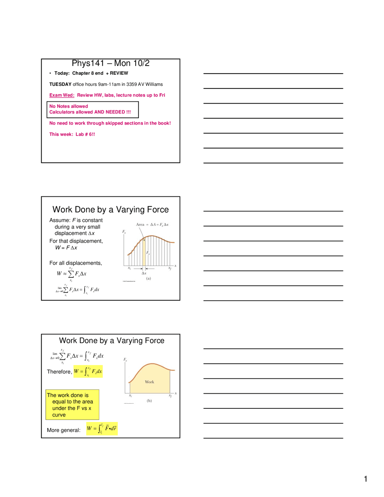 Review Chapter 8 - Work Done - Principles Physics | PHYS 141 - Docsity
