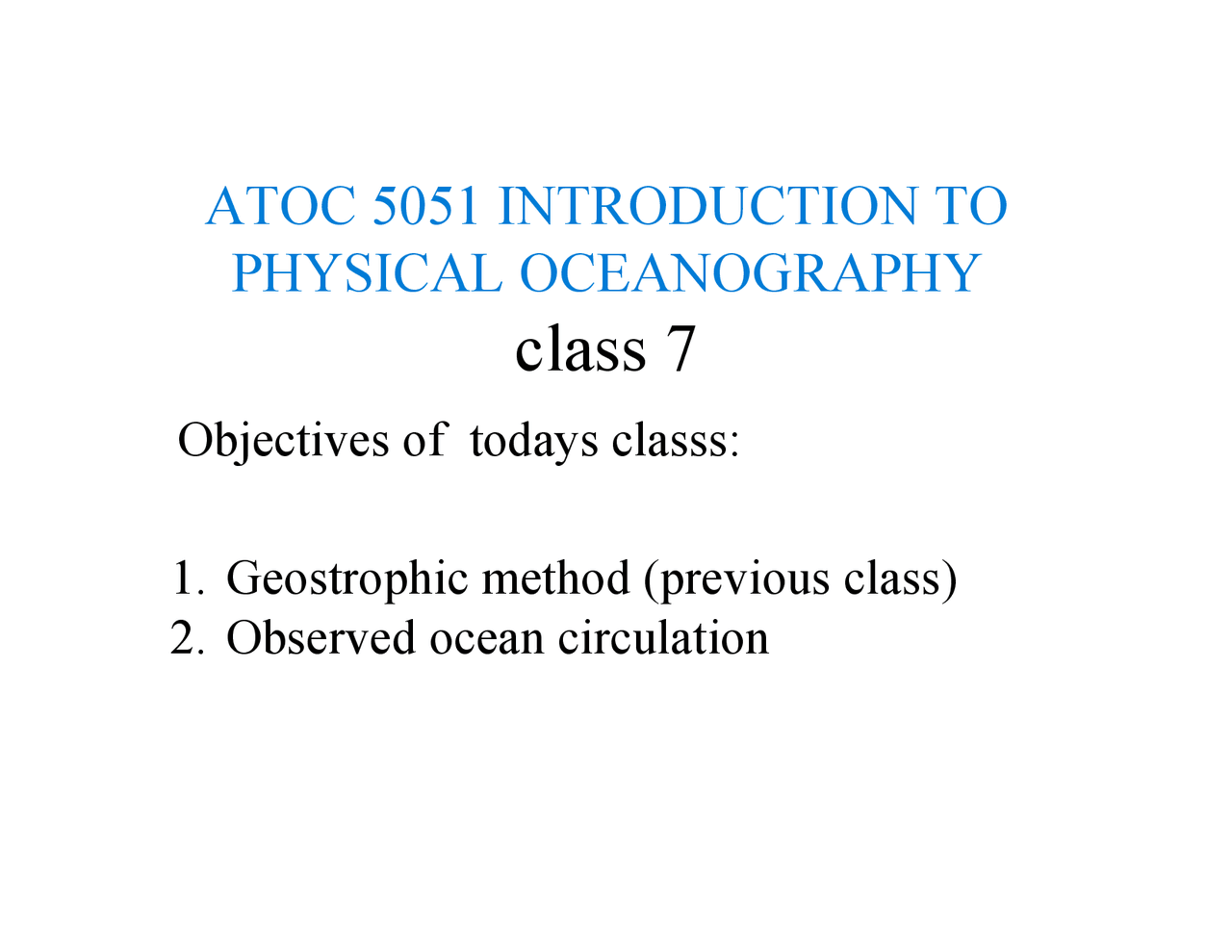 Geostrophic Method Observed Ocean Circulation Slides Atoc 5051