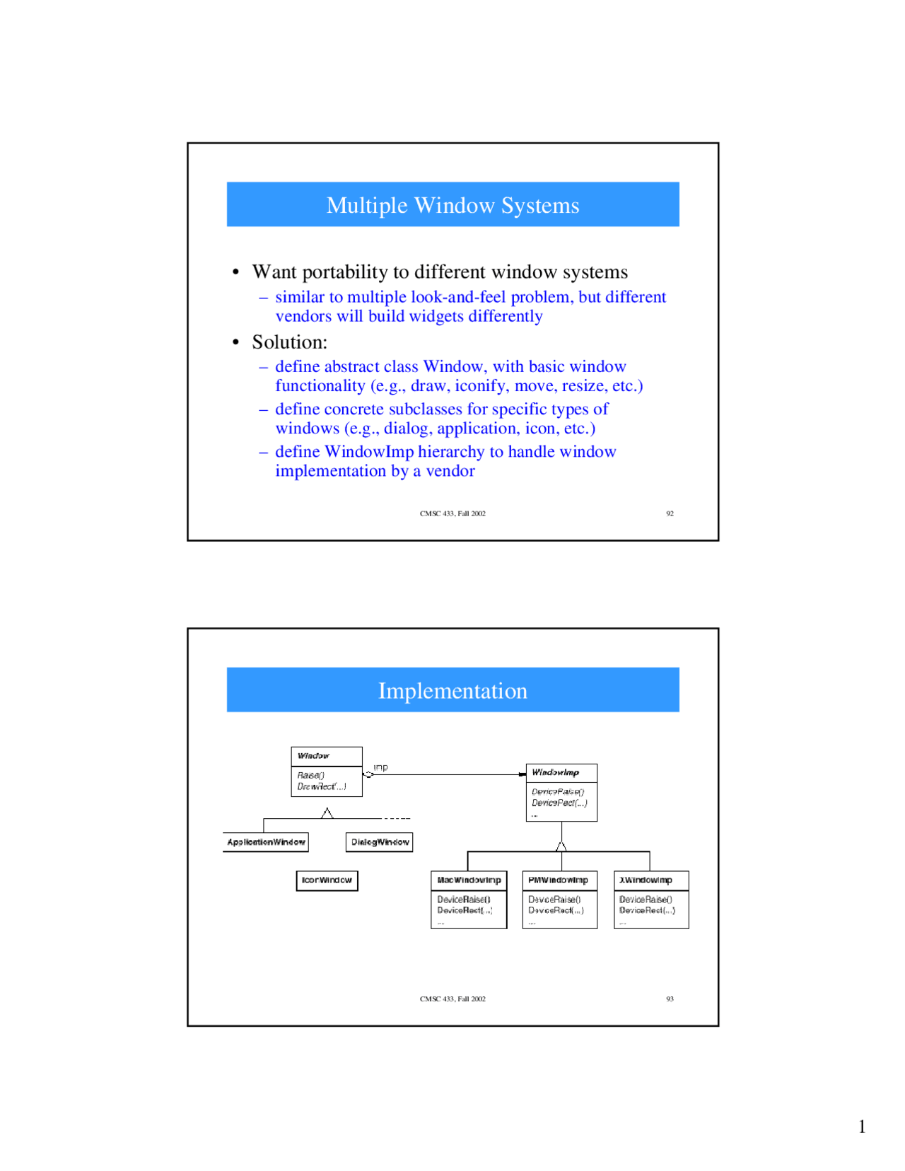 Multiple Window System And Bridge Pattern Lecture Slides Cmsc 433