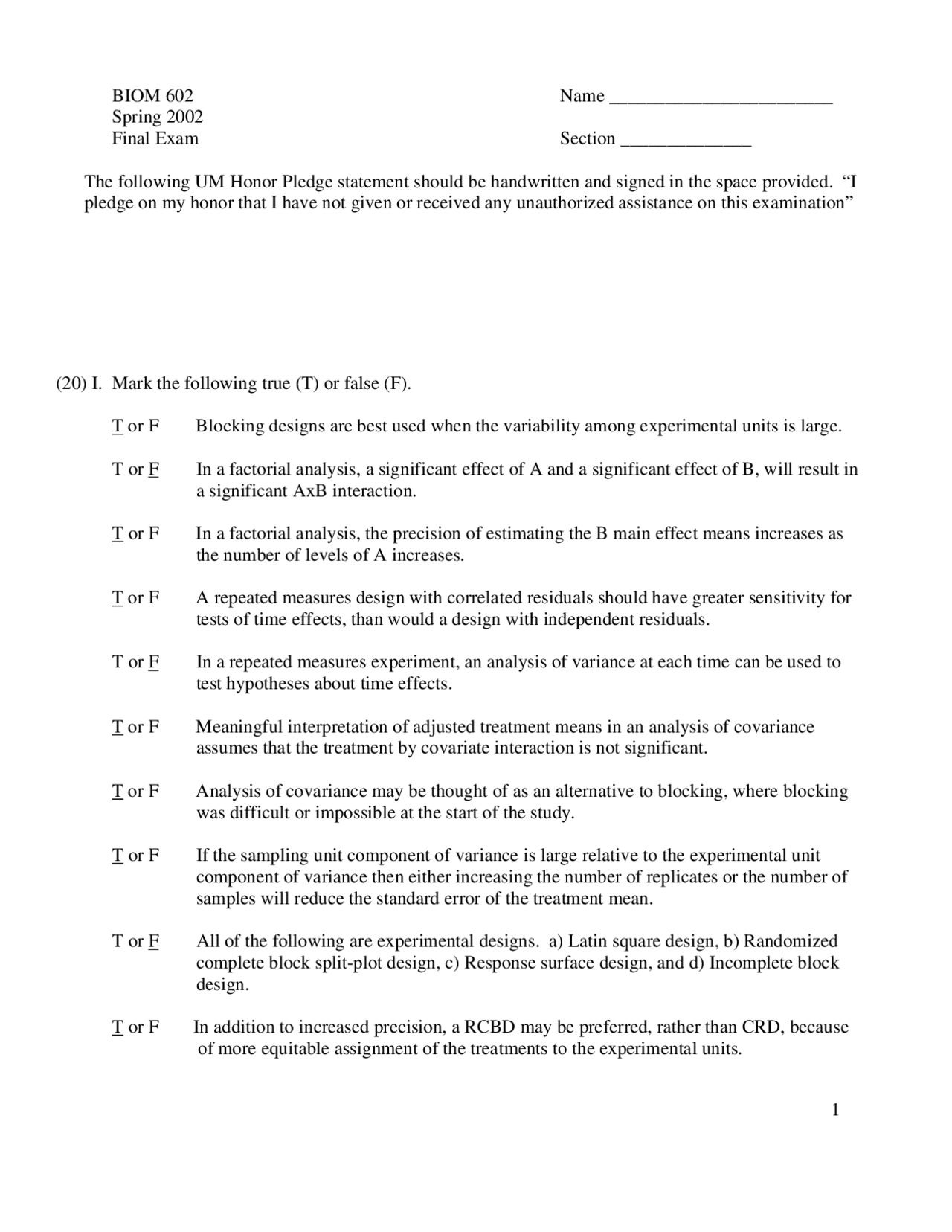 Solution Of Final Exam Biostatistics Ii Biom 602 Docsity