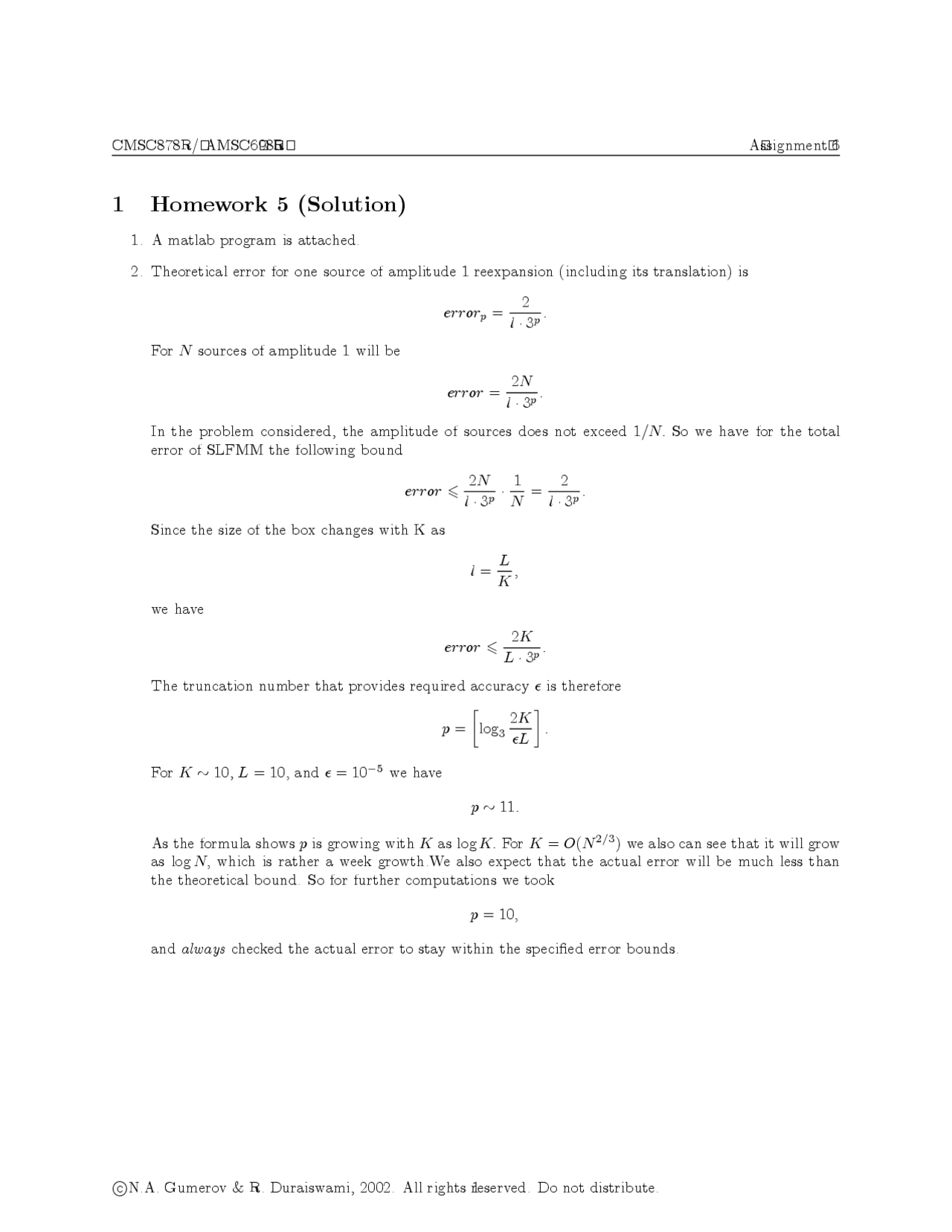 Homework 5 Solution Fast Multipole Methods Fundamentals And Applications Cmsc 878r Docsity