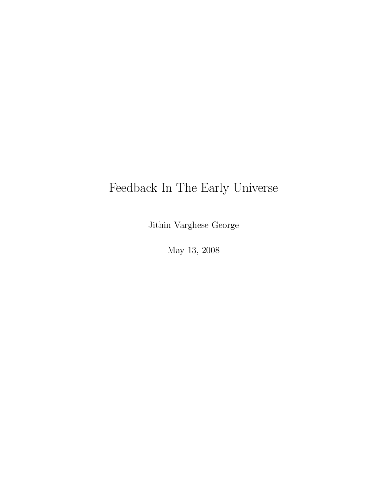 Feedback In The Early Universe Project Astr 688 Docsity