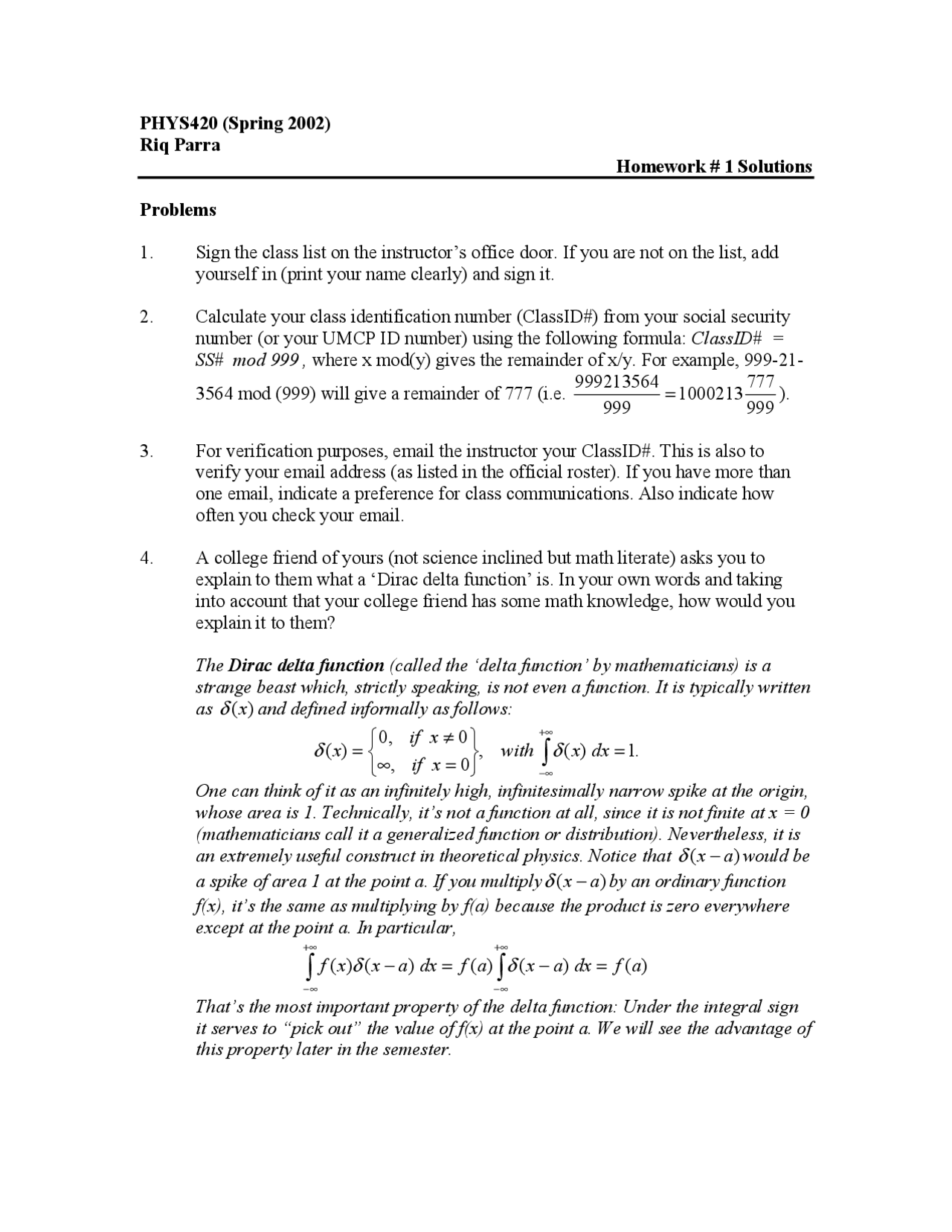 Assignment 1 Solved Principles Modern Physics Phys 420 Docsity