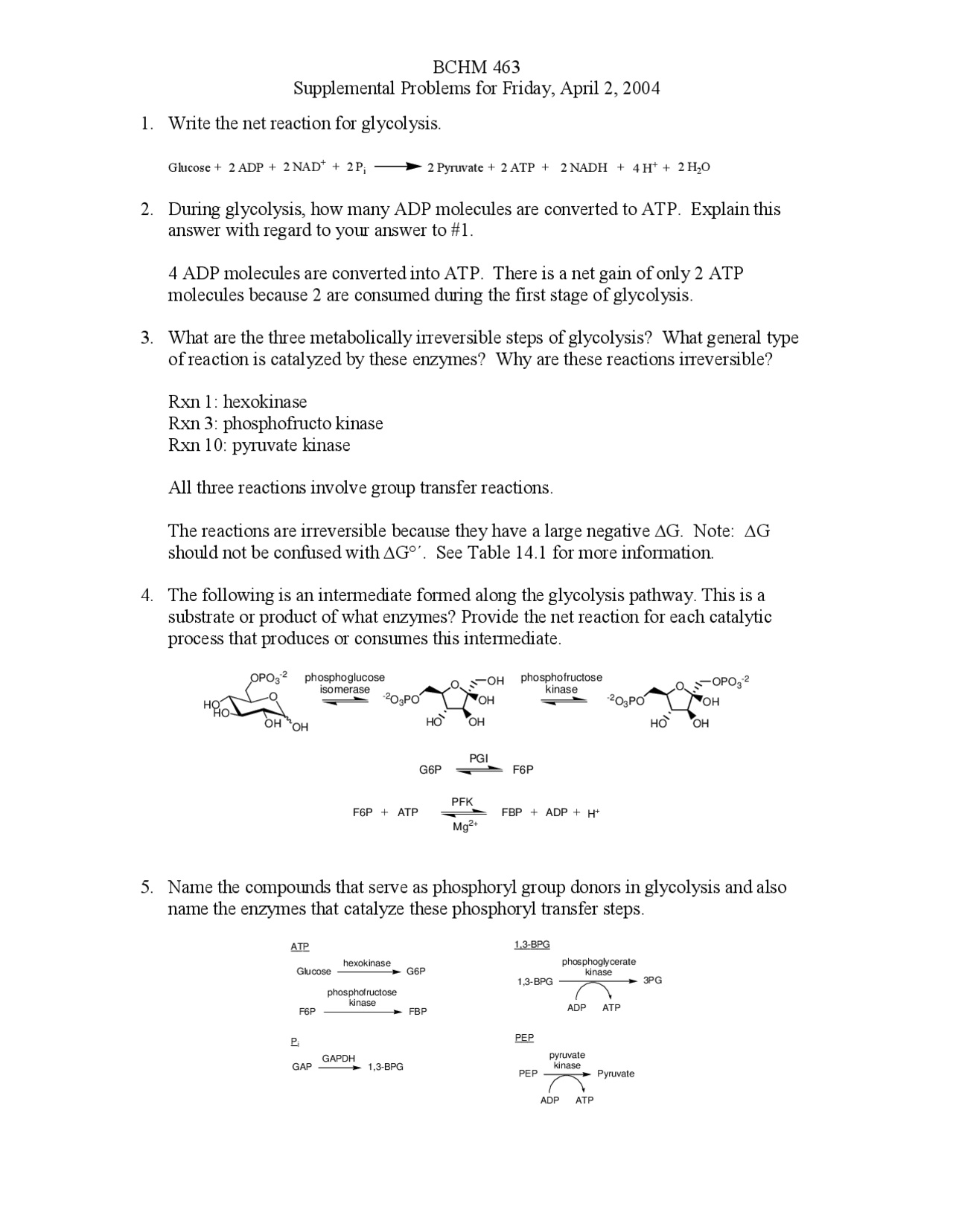 4 Solved Problems On Reaction Of Glycolysis Assignment Bchm 463