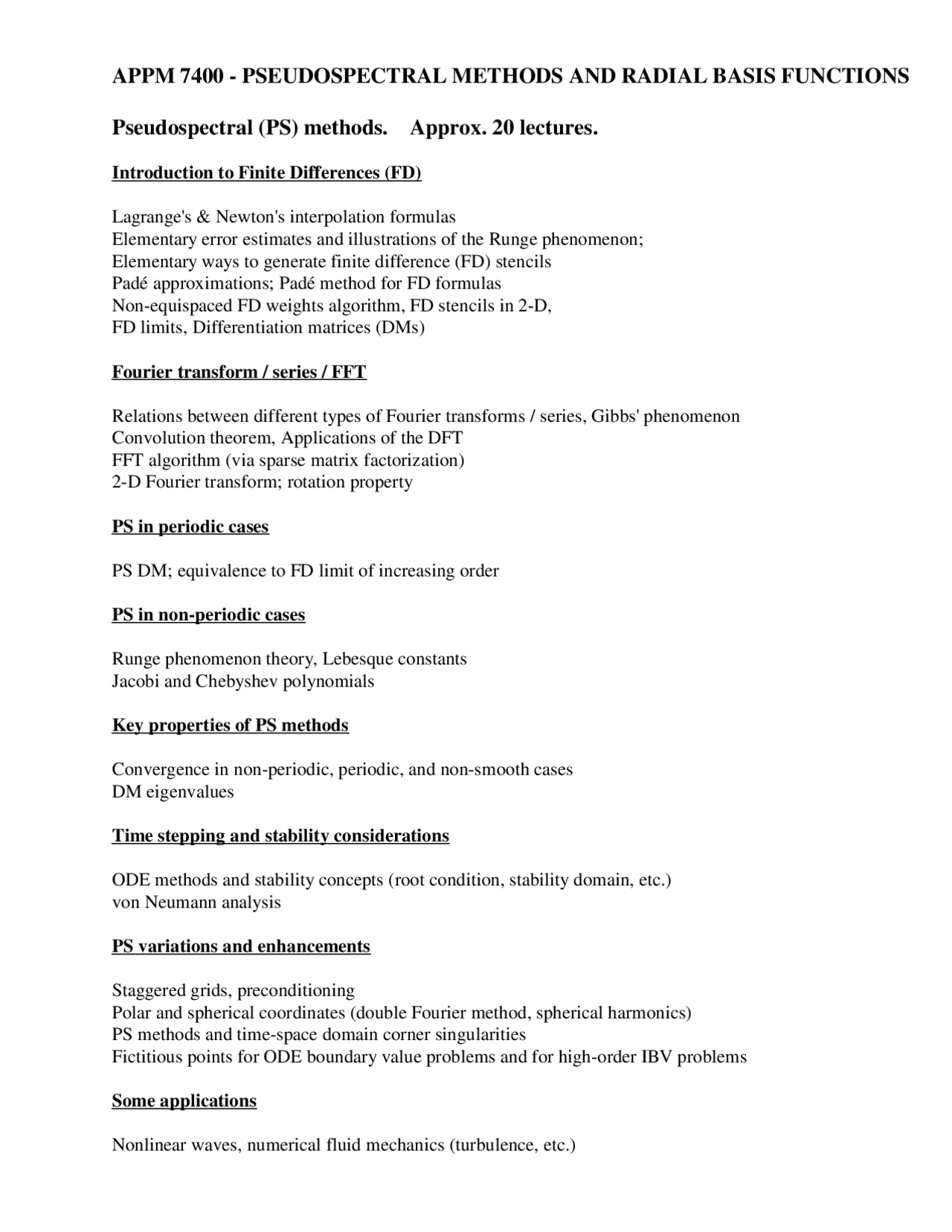 Pseudospectral Methods And Radial Basis Functions Outlines Appm