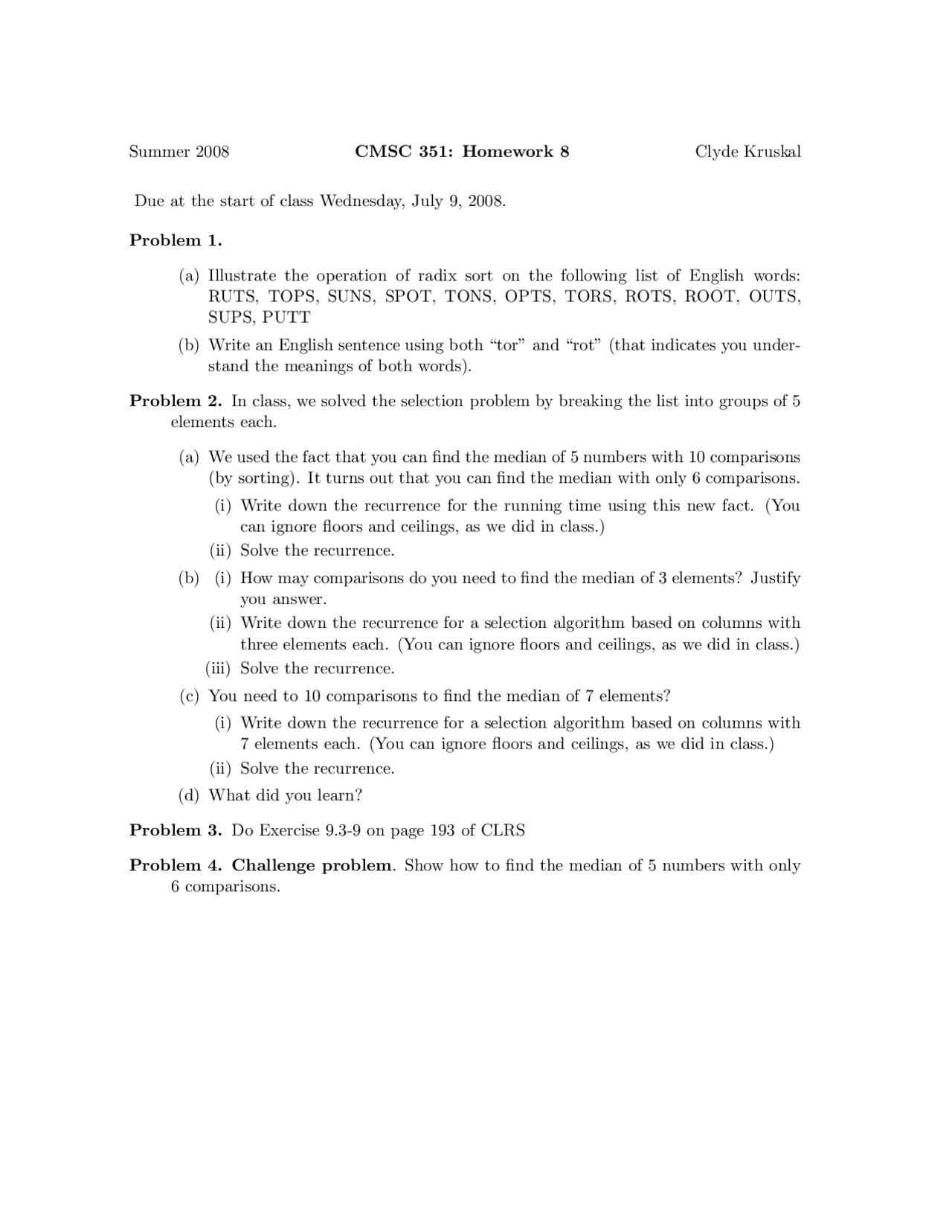 Homework 8 Problems Algorithms Cmsc 351 Docsity 6084