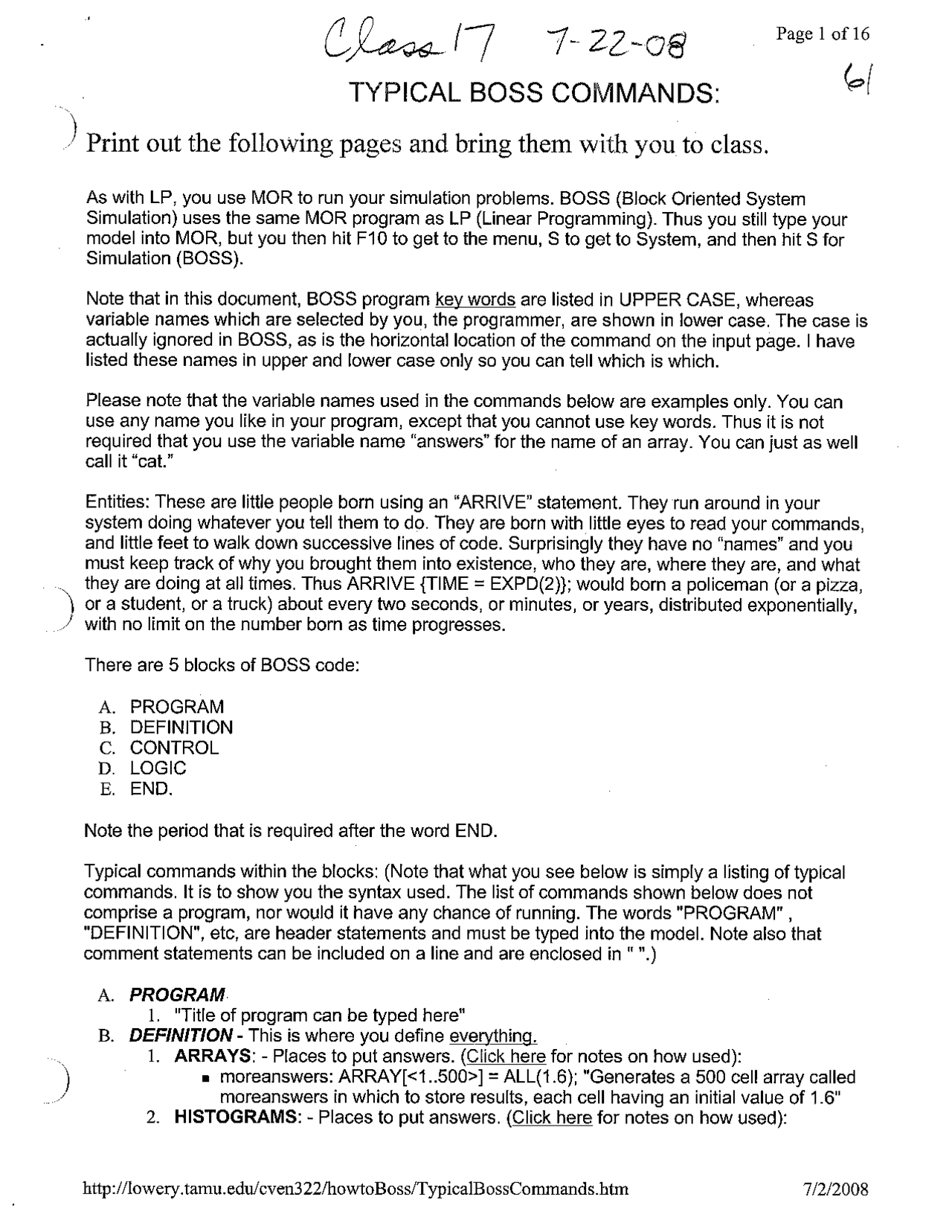 Typical Boss Commands: Civil Engineering Systems | CVEN 322 | Study ...