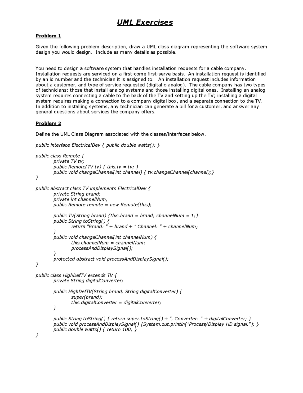 Uml Exercises For Object Oriented Programing Ii Cmsc 132 Docsity 5908