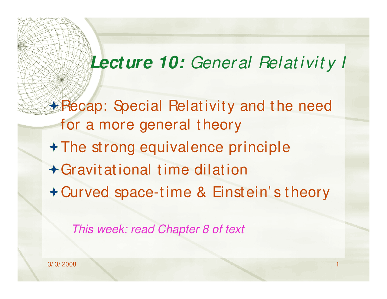 General Relativity Origin Of The Universe Slides Astr 340 Docsity