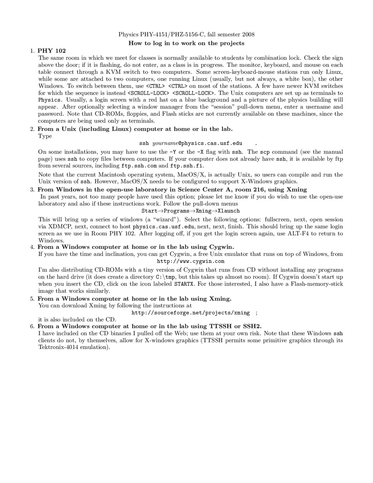 How to Log in to Work on Projects | Computational Physics | PHY 4151C - Docsity