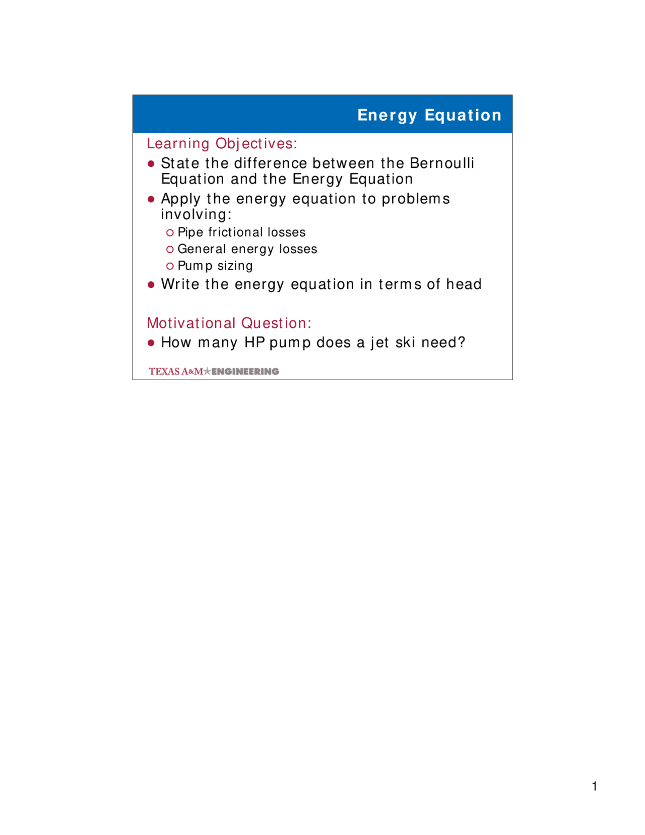 Energy Equation Of Fluid Dynamics Lecture Slides Cven 311 Docsity