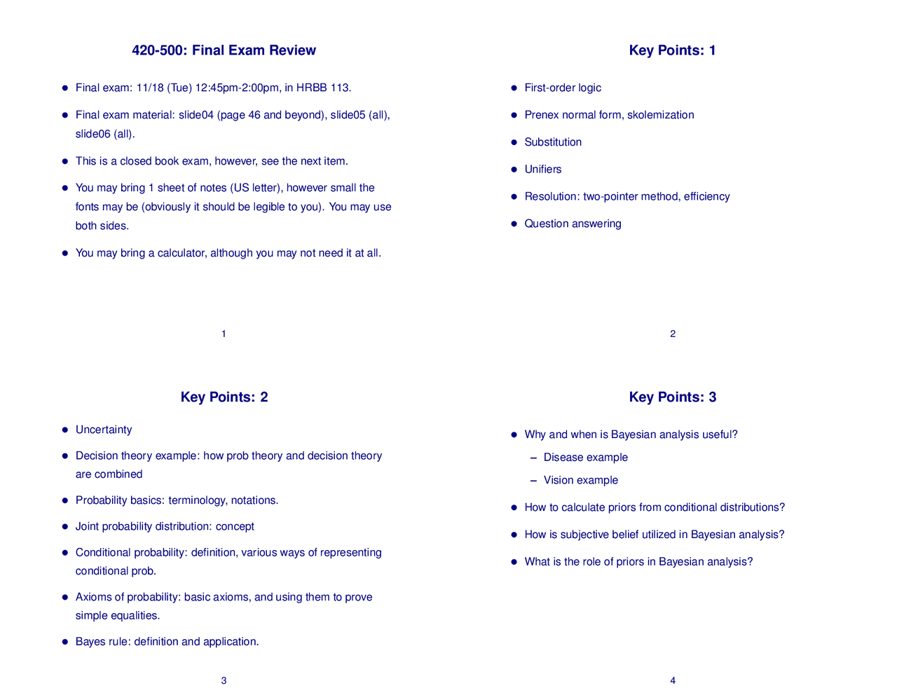 Final Exam Review Artificial Intelligence Cpsc 420 Docsity