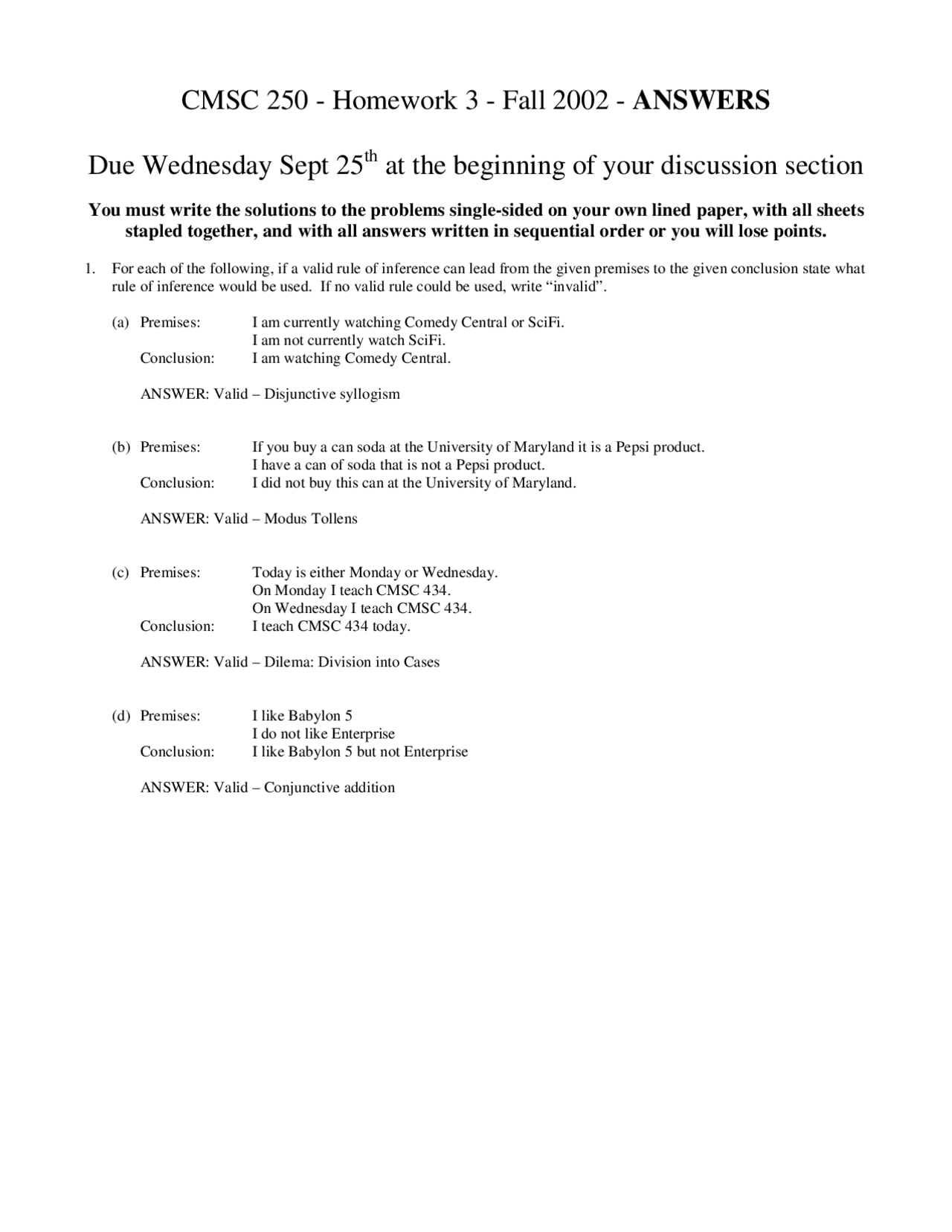 7 Solved Question on Homework 3 - Discrete Structures | CMSC 250 - Docsity