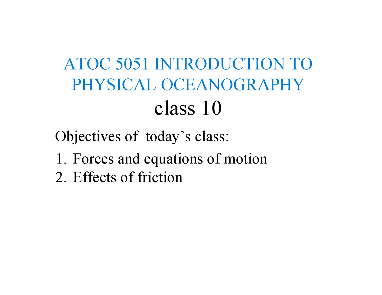 Forces And Equations Of Motion Lecture Slides Atoc 5051 Docsity