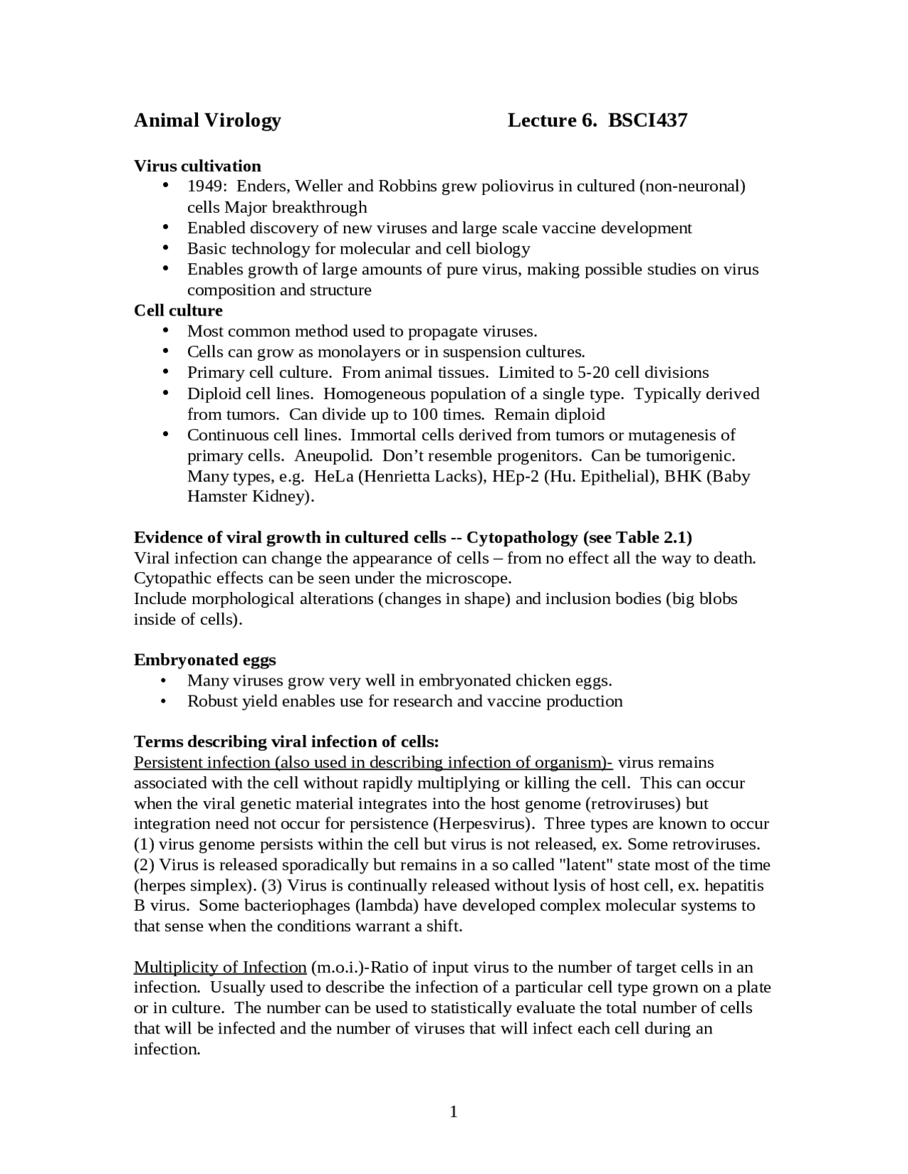 Animal Virology, Virus Cultivation, Cell Culture - Lecture Notes | BSCI ...