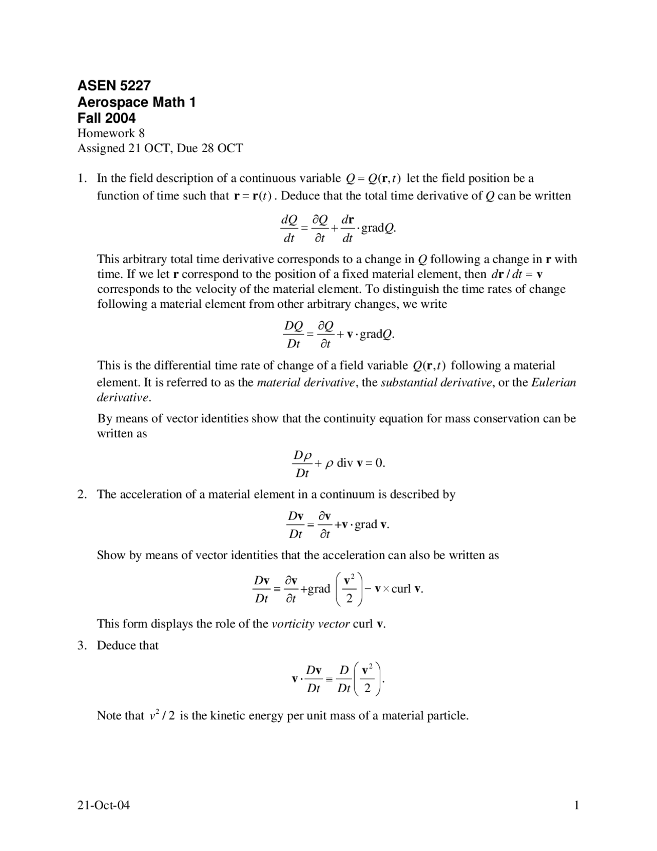 Aerospace Math 1: Material Derivatives, Acceleration, and Newton's ...