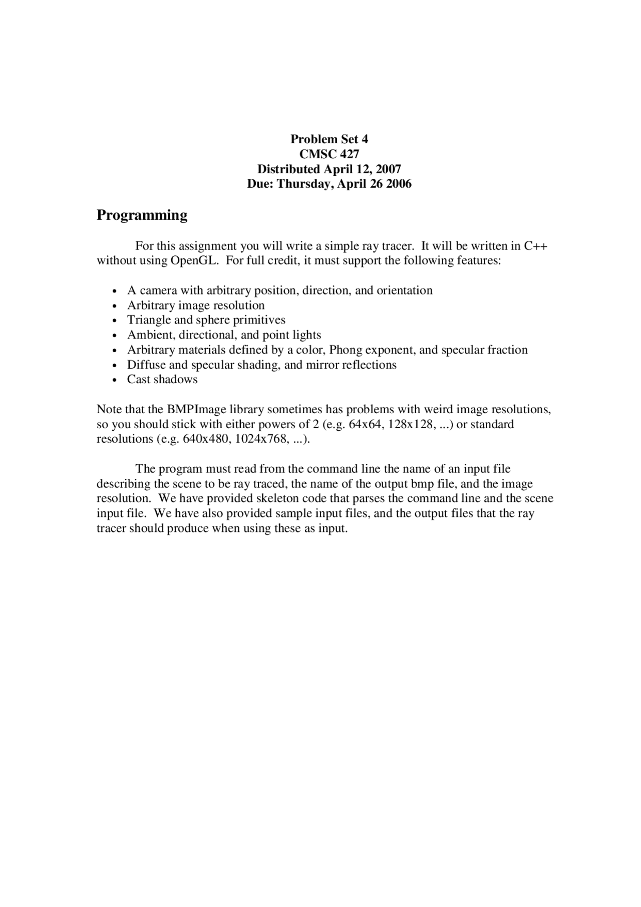 Problem Set 4 Programming Computer Graphics Cmsc 427 Docsity 4745
