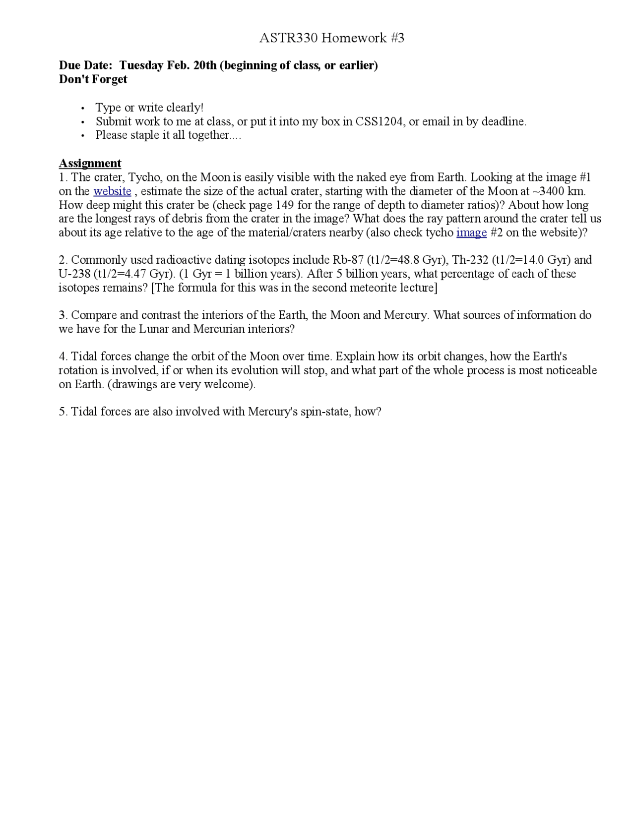 Homework 3 Problems Solar Systems Astronomy Astr 330 Docsity