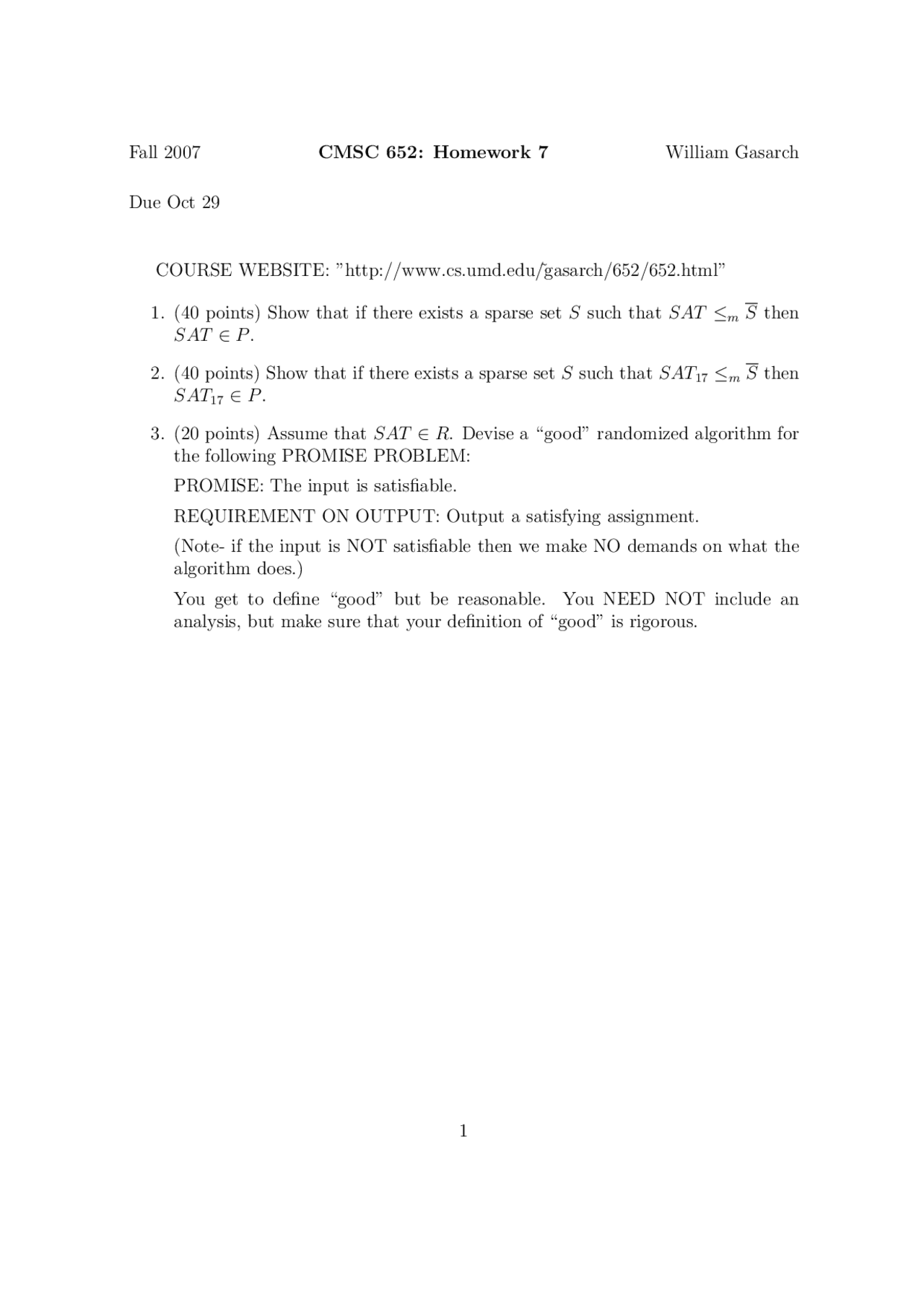Homework 7 Problems Only Complexity Theory Cmsc 652 Docsity