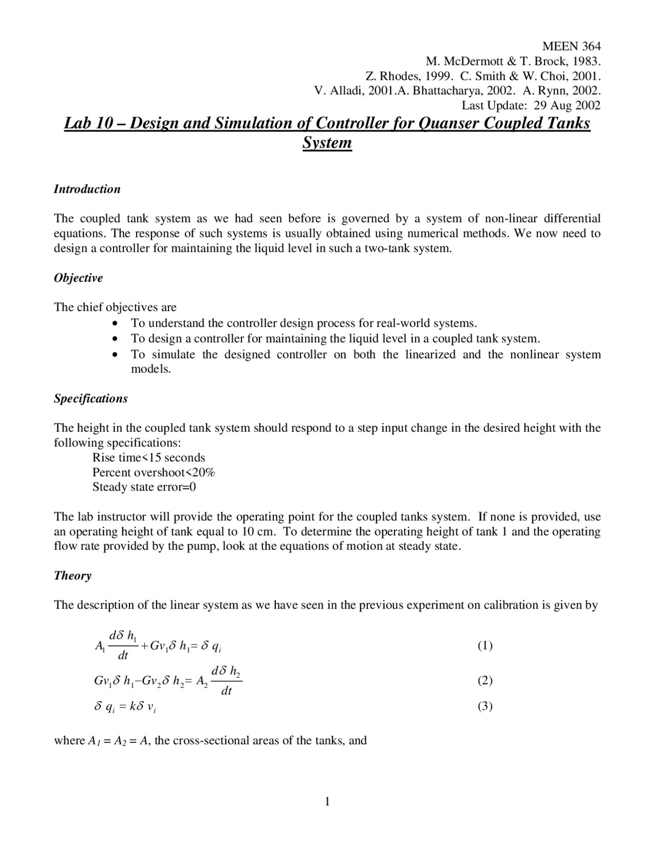 Design and Simulation of Controller for Quanser Coupled Tanks System ...