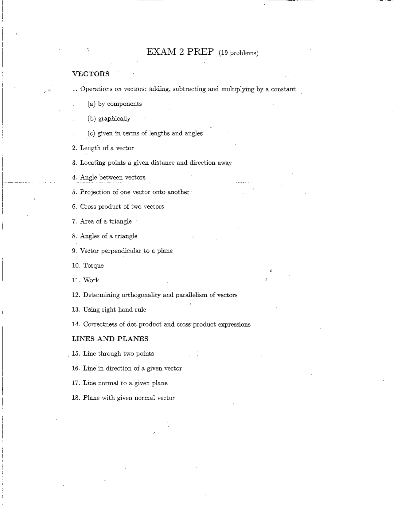 Exam 2 Preparation Vector Geometry Math 1224 Docsity