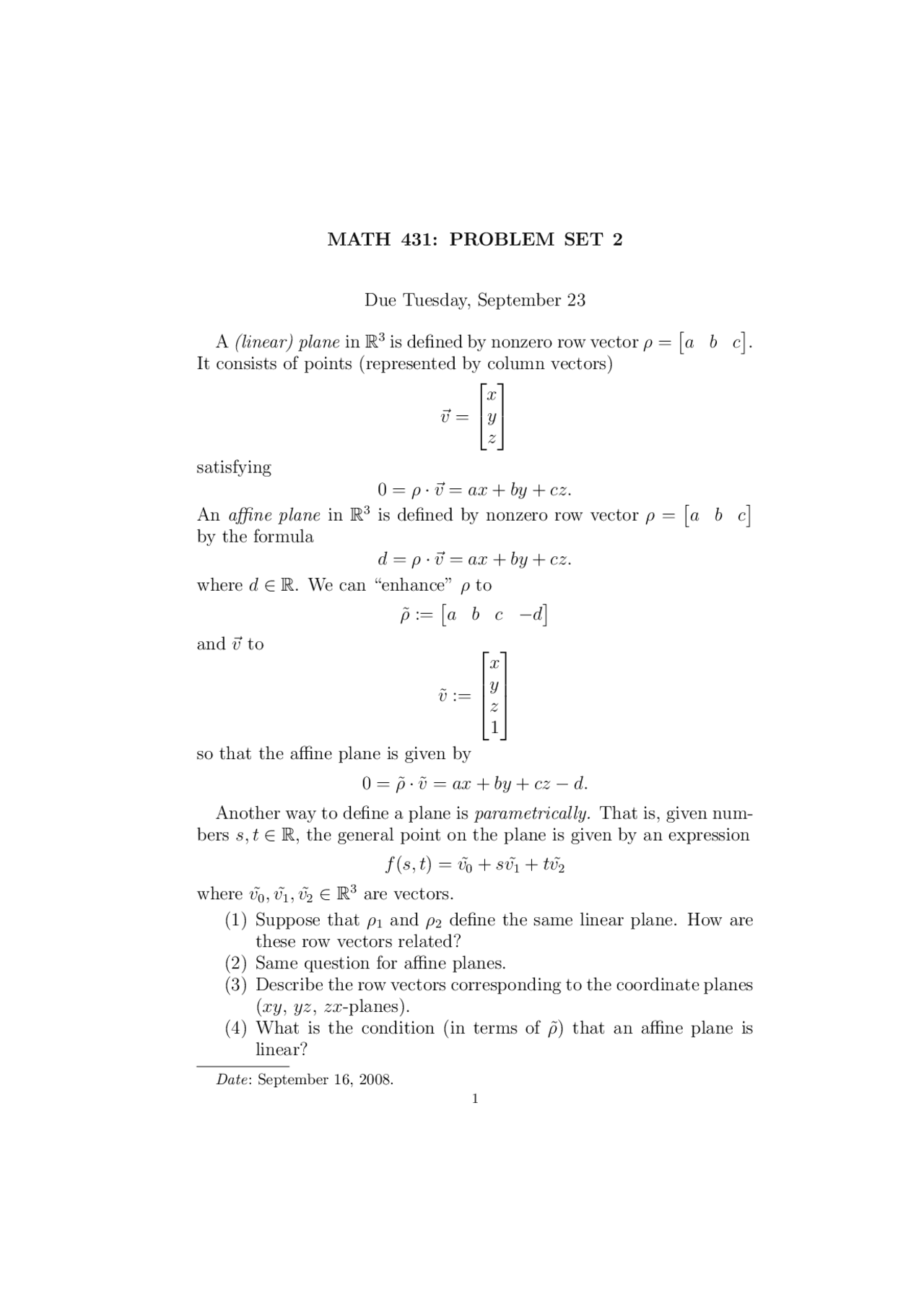 Problem Set 2 With 11 Questions Geometry Computer Graphics Math 431
