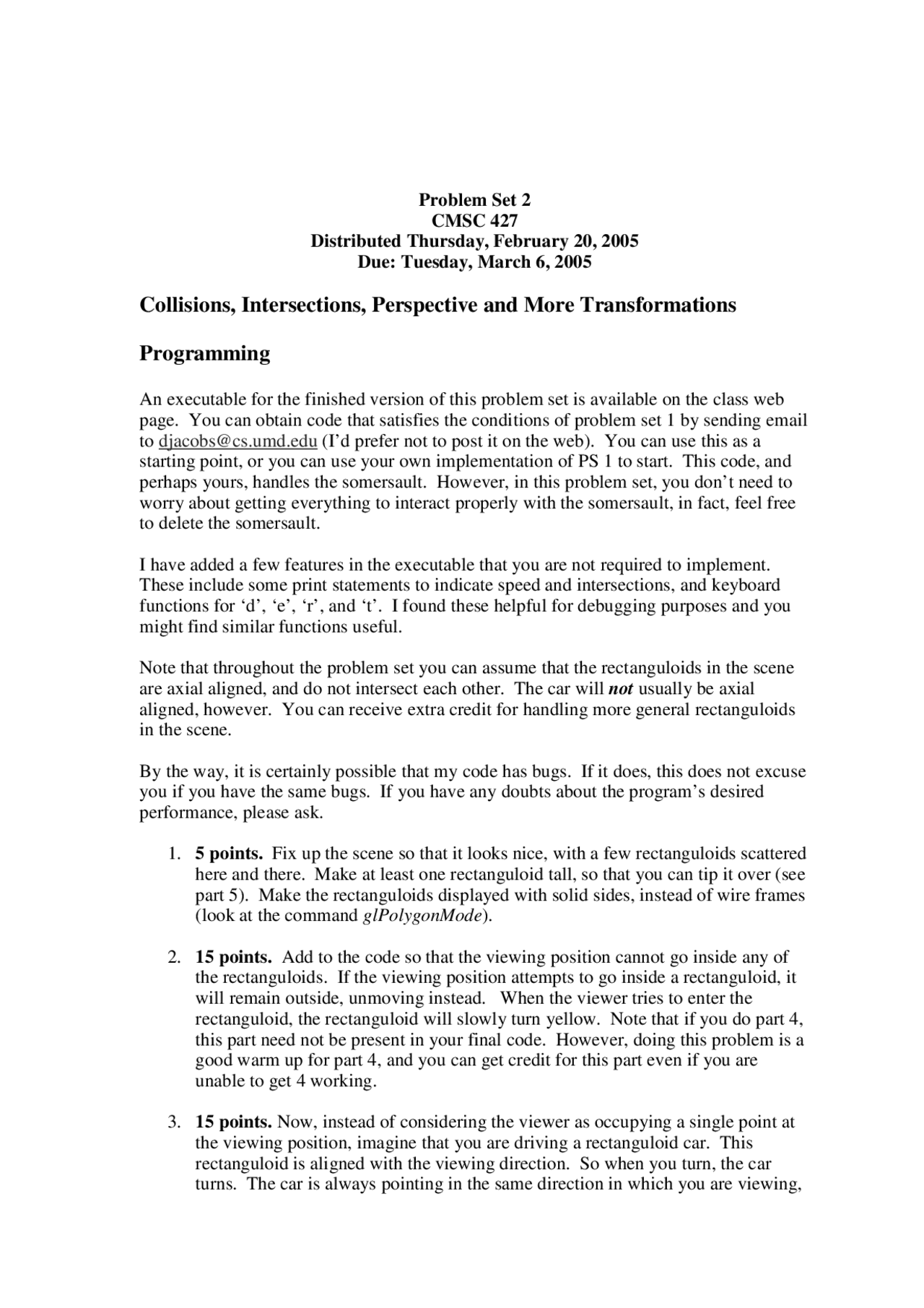 Problem Set Collisions Intersections Perspective And More