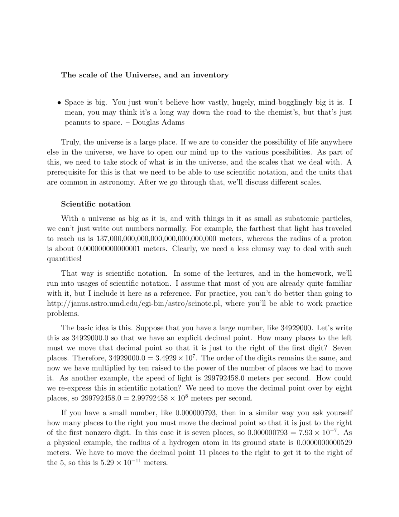 Notes On The Scale Of The Universe And An Inventory Astr 380 Docsity