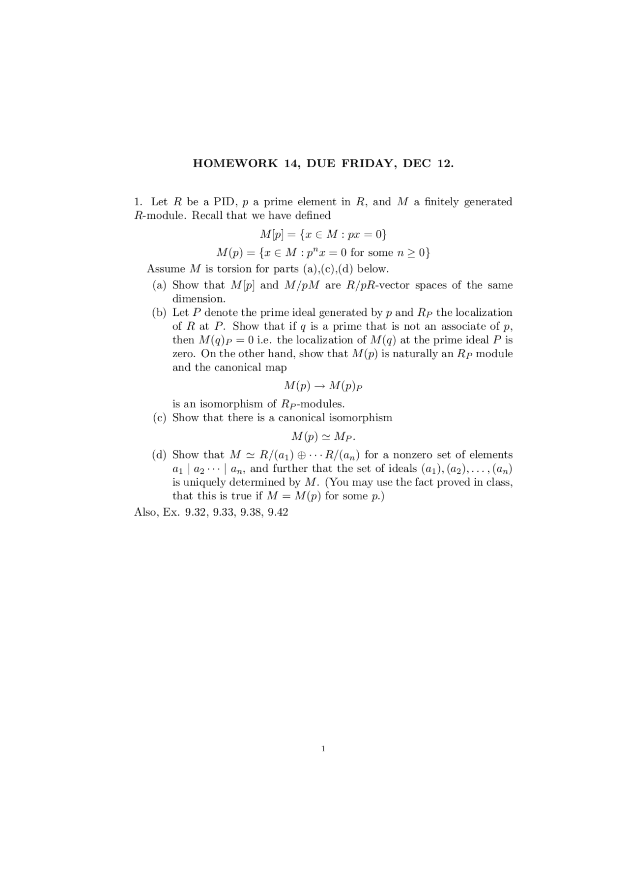 Homework 14 Abstract Algebra I Math 600 Docsity