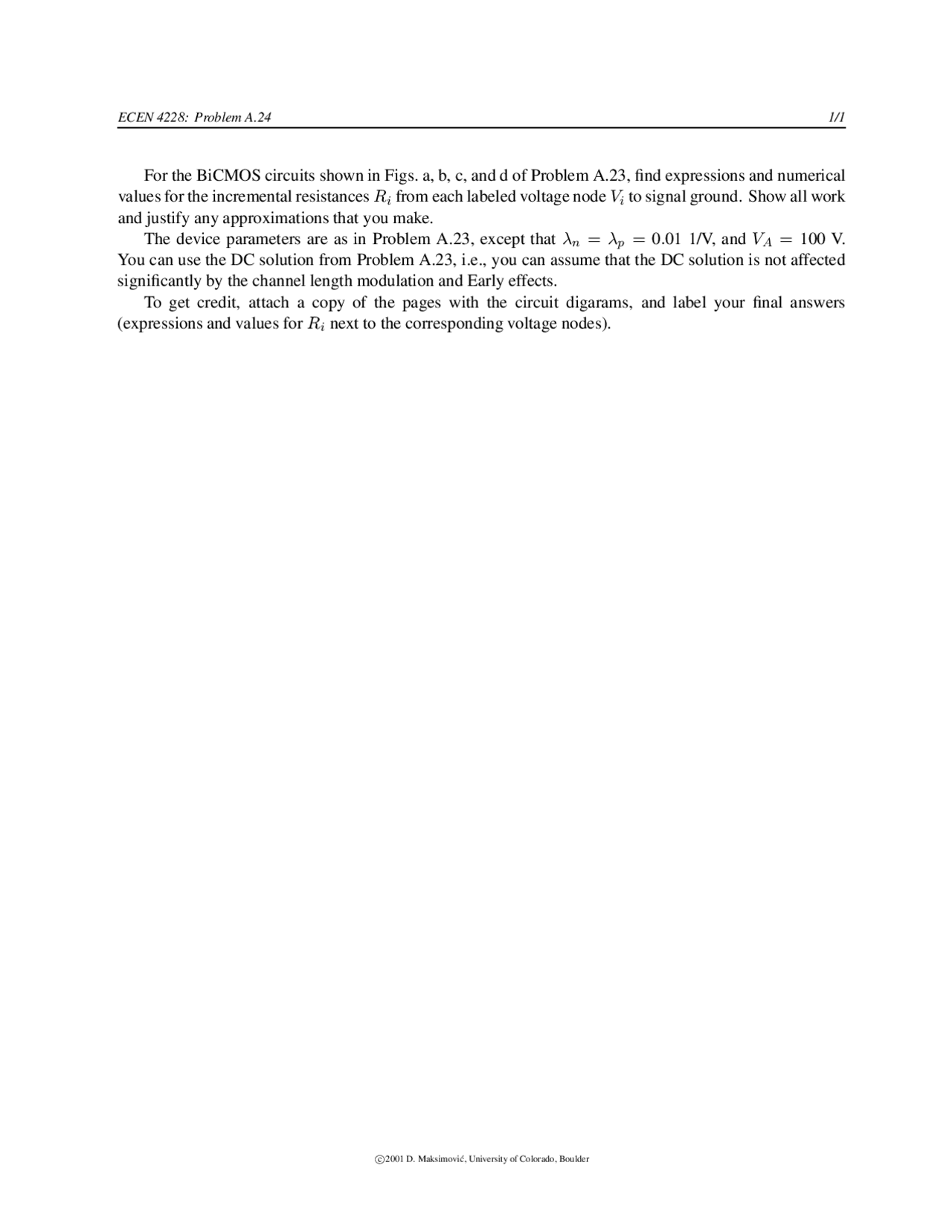 Assignment 3 Problem On Analog Ic Design Ecen 4827 Docsity
