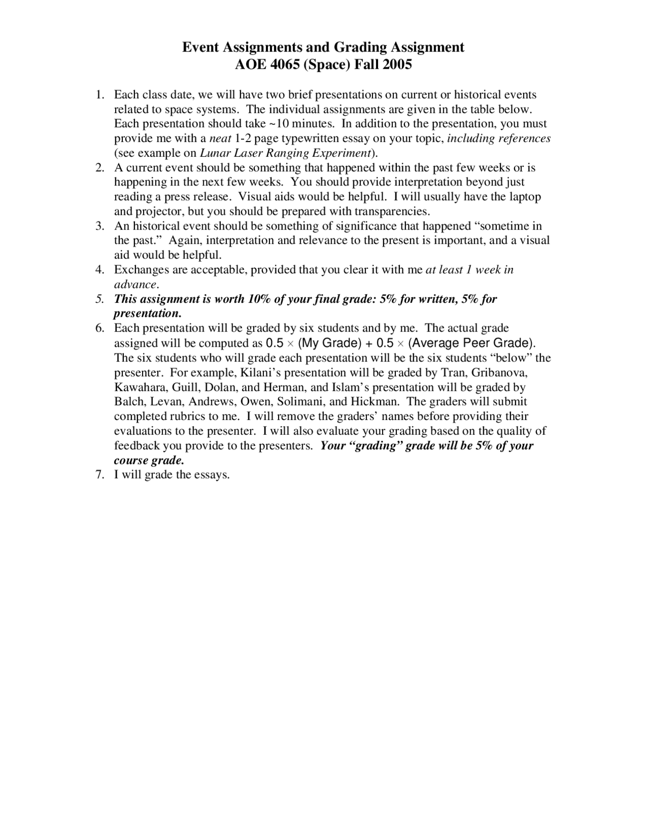 Event Assignment And Grading Assignment Aoe 4065 Aircraft Design