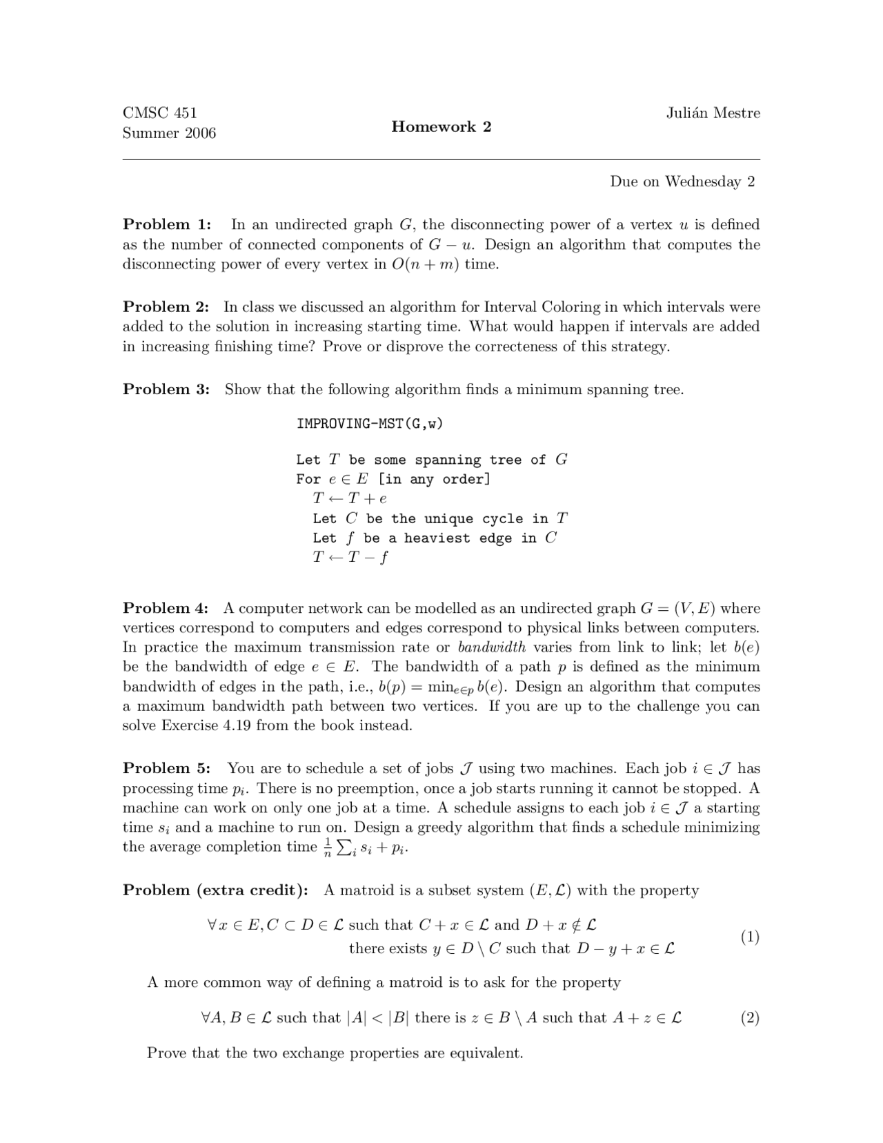 5 Problems Homework 2 Design And Computer Algorithms Cmsc 451 Docsity 7187