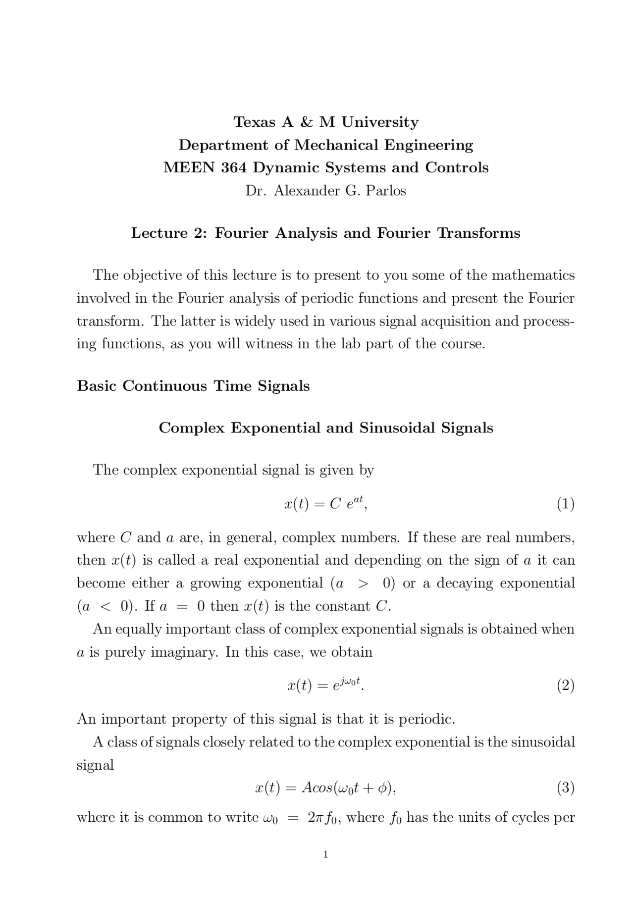 Fourier Analysis And Fourier Transforms Dynamic System And Control