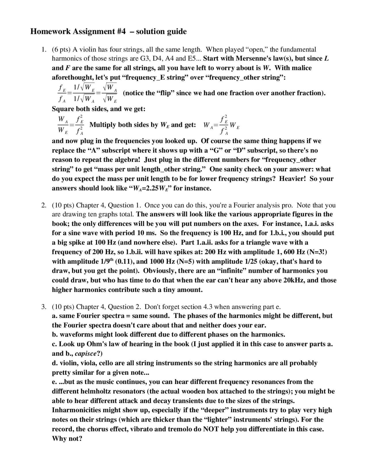 Homework 4 Solutions Guide - Physics of Music | PHYS 102 - Docsity