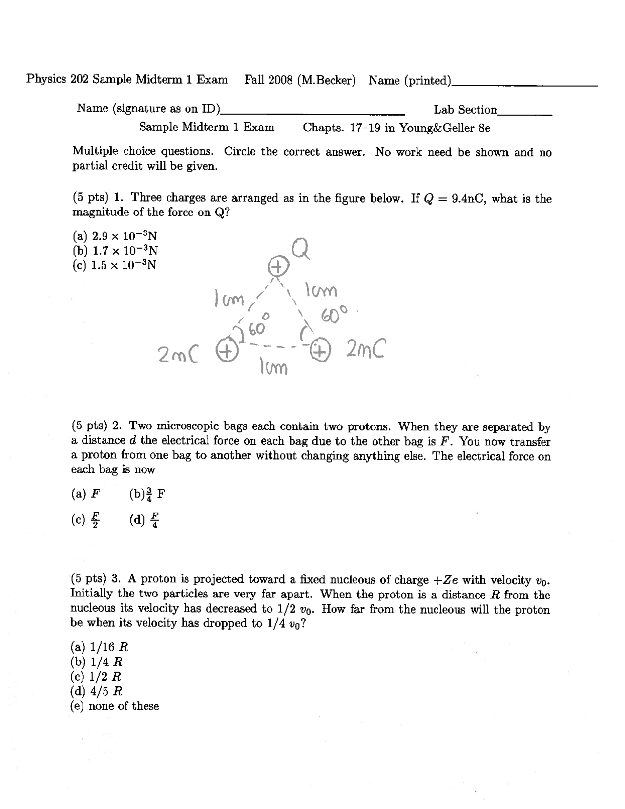 Midterm 1 Exam - Sample Paper - College Physics | PHYS 202 | Exams ...