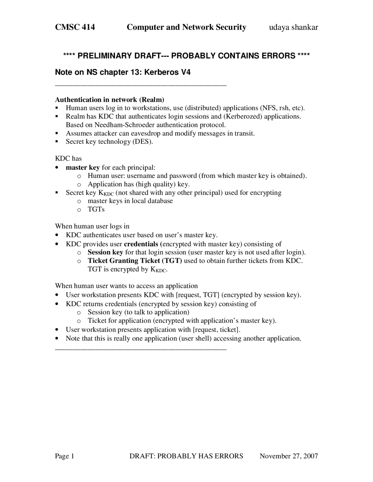 Preliminary Draft - Probably Contains Errors | CMSC 414 - Docsity