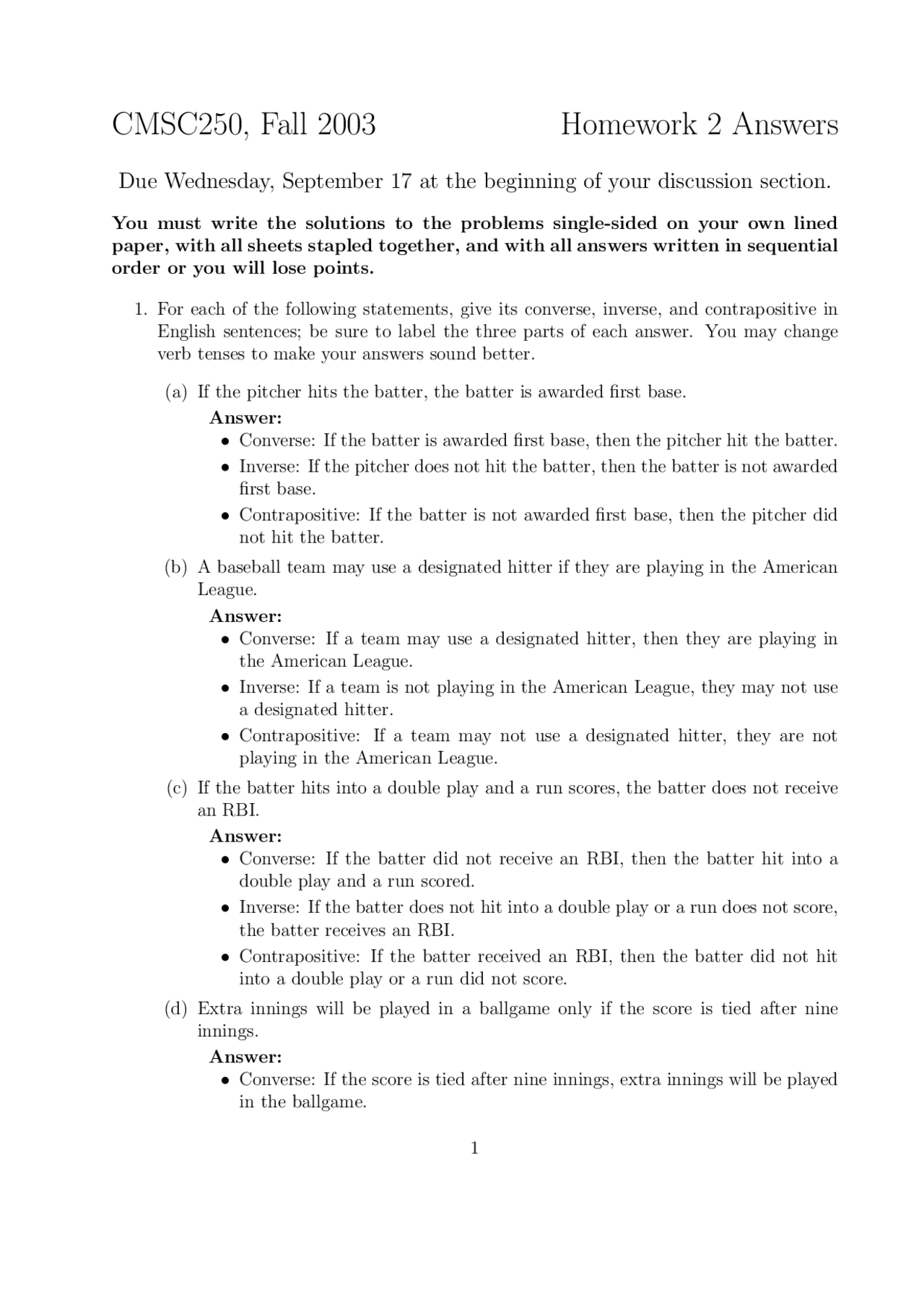 Solutions To Homework 2 Discrete Structures Cmsc 250 Docsity