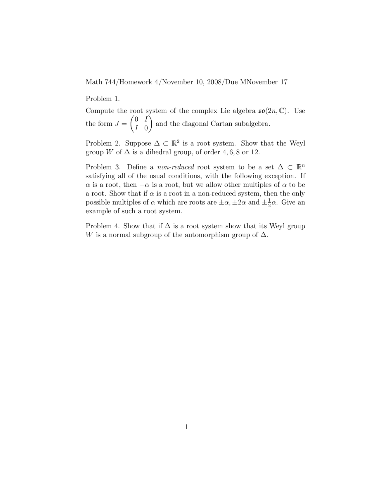 Math 744 Homework 4: Root Systems in Complex Lie Algebras - Prof ...