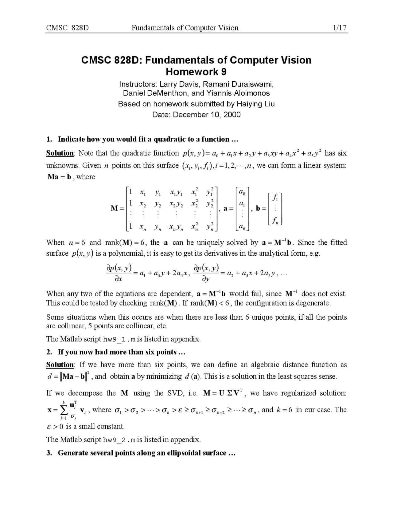 Solved Questions For Homework 9 Fundamentals Of Computer Vision