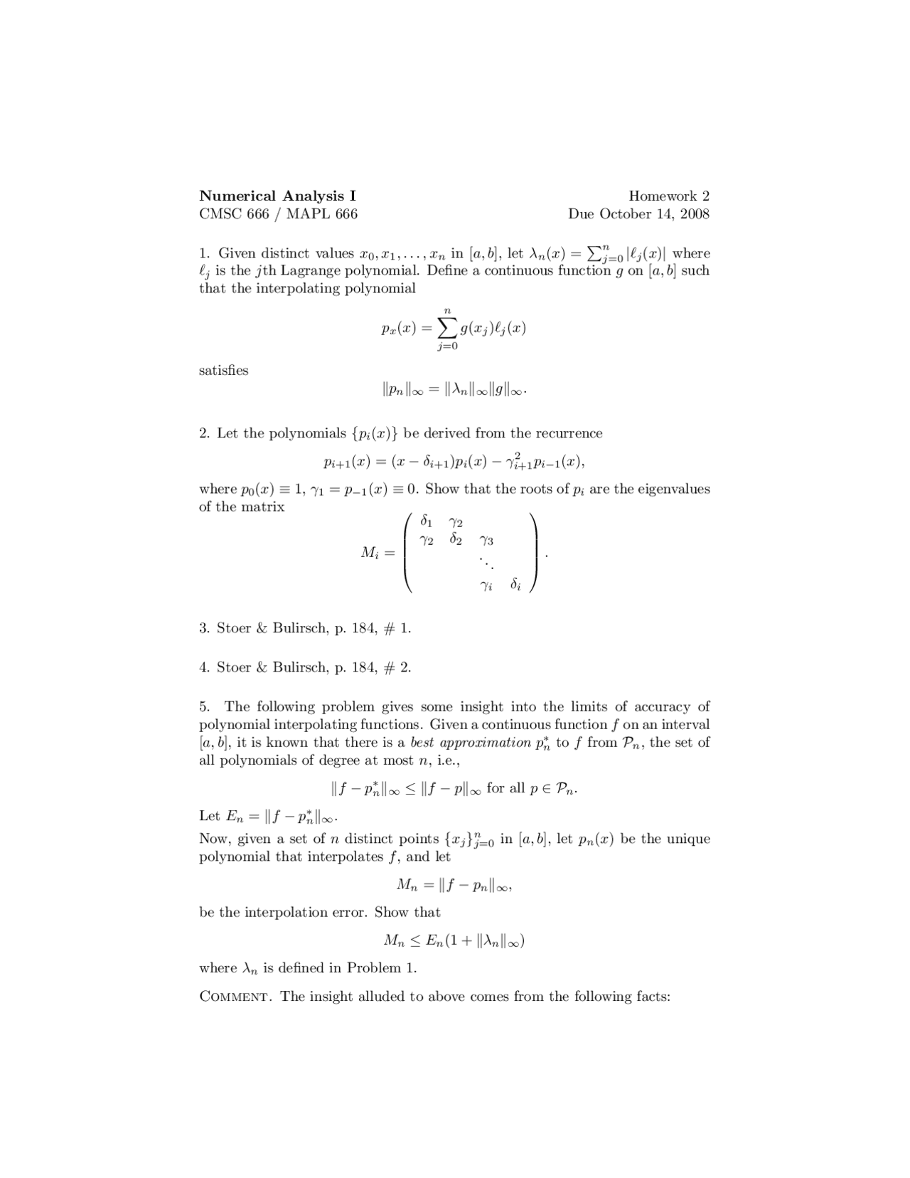Homework 2 Question Paper Numerical Analysis I Cmsc 666 Docsity