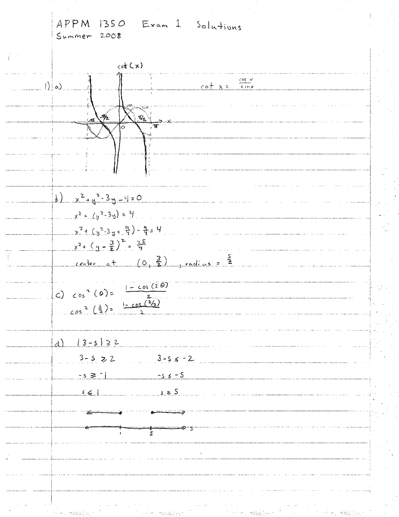 Exam 1 Questions With Solutions Calculus 1 For Engineers Appm 1350