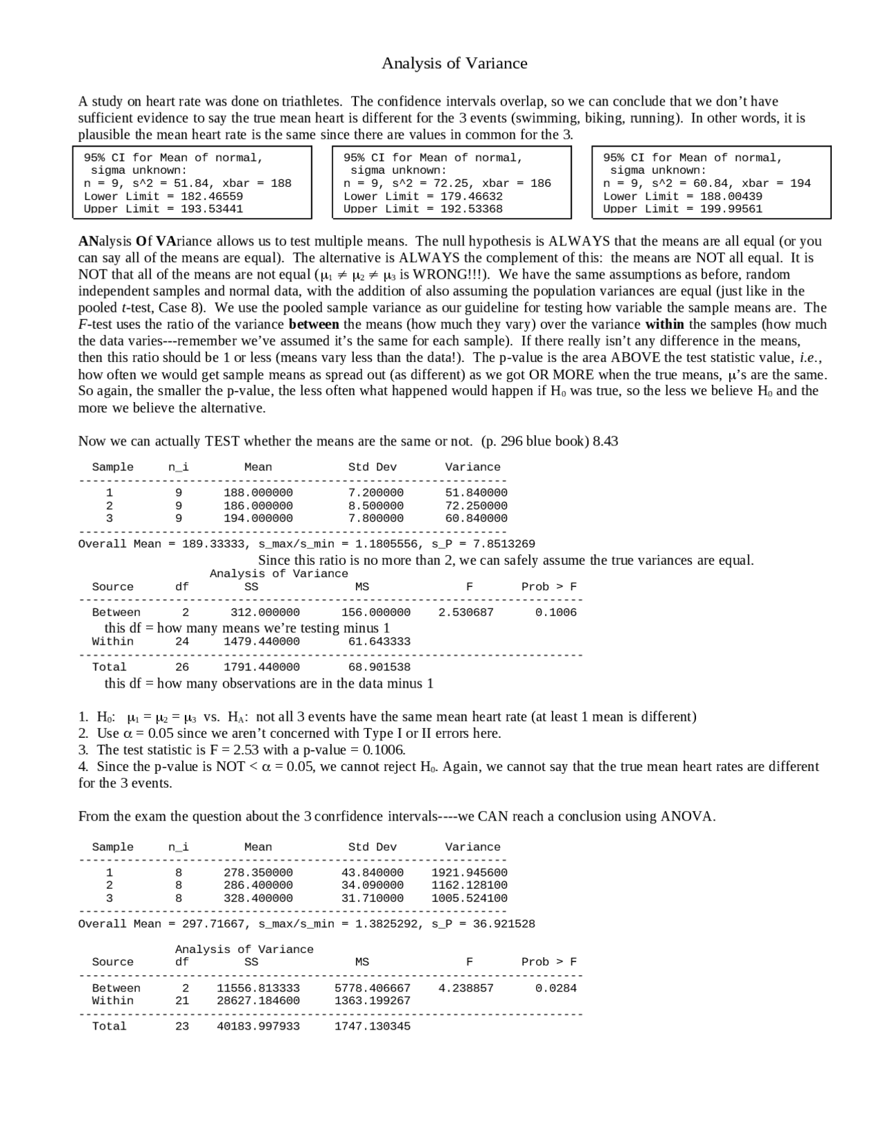 Assignment 11 Analysis Of Variance Statistical Methods Stat 302