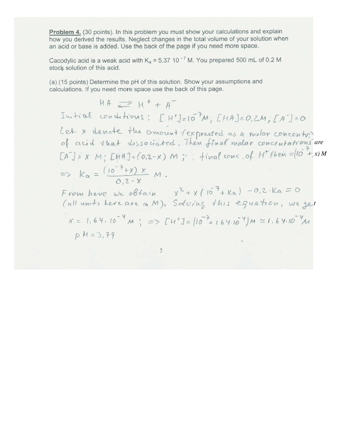 Exam # 1 - Calculate pH of Solution - Biochemistry I | BCHM 461 - Docsity